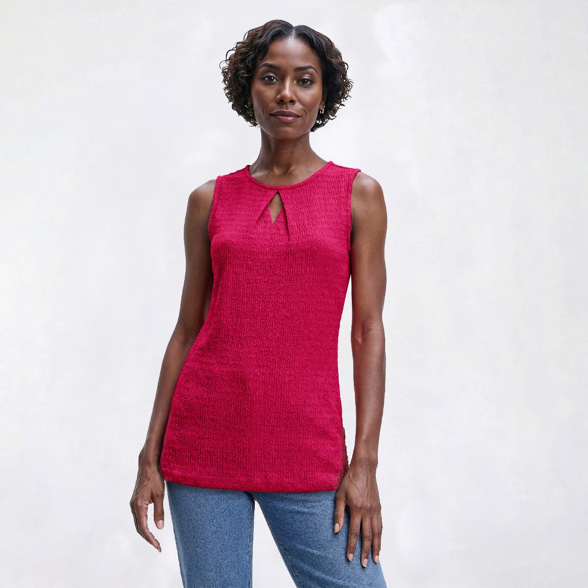 Click here for Womens Kasper Sleeveless Diamond Keyhole Crinkle B... prices